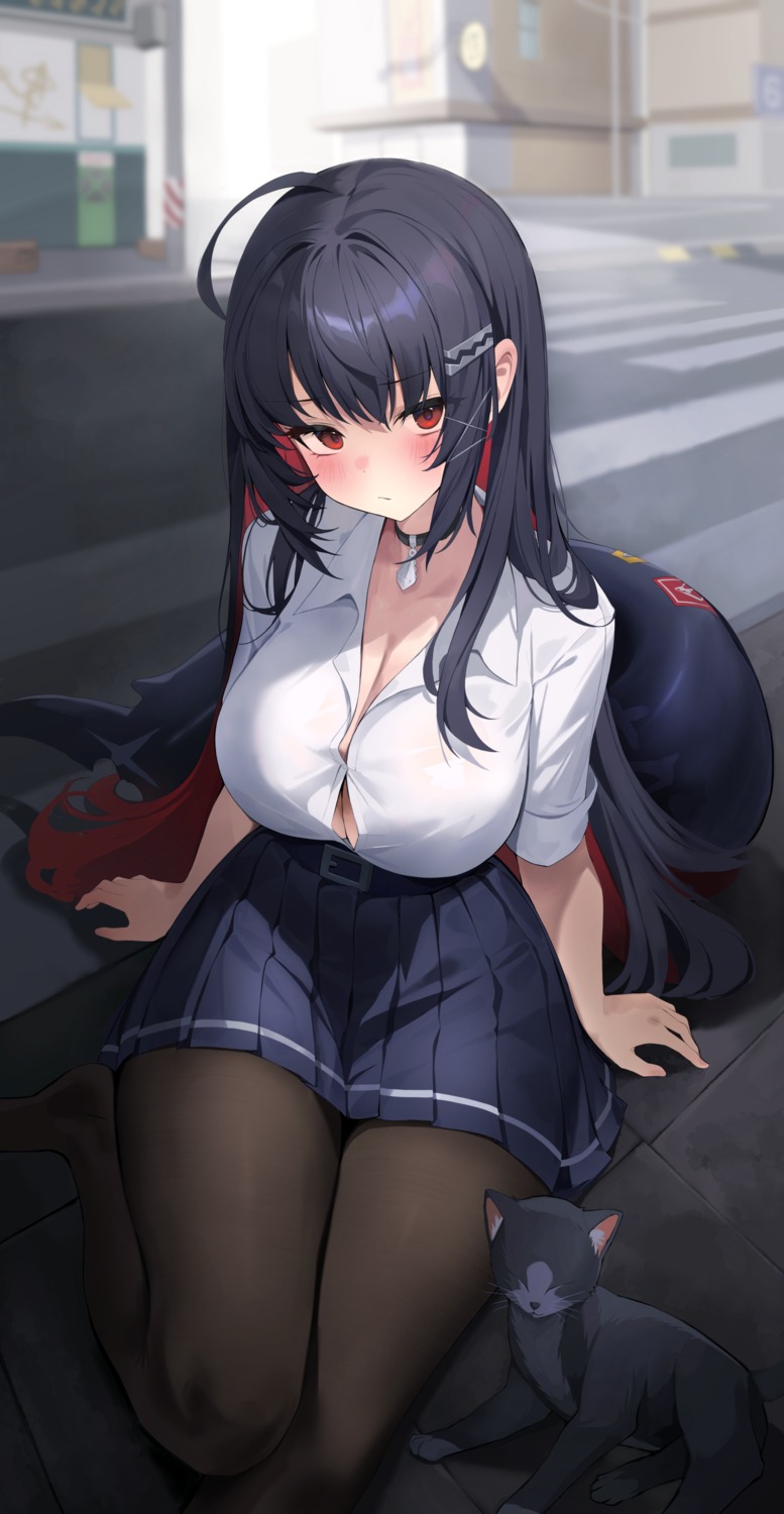 ahr tato zenless zone zero ellen joe neko no bra open shirt pantyhose see through tail ...